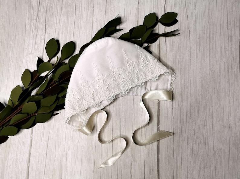 Girl Hat Baptism, White Christening Hat, Cotton Hat, Embroidered Bonnet ...