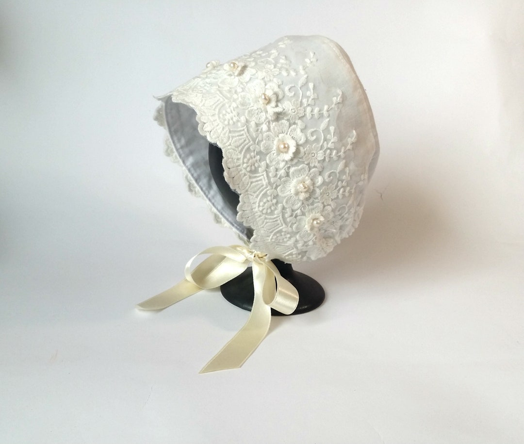 Girl Hat for Baptism, Christening Bonnet, White Cotton Summer Bonnet ...