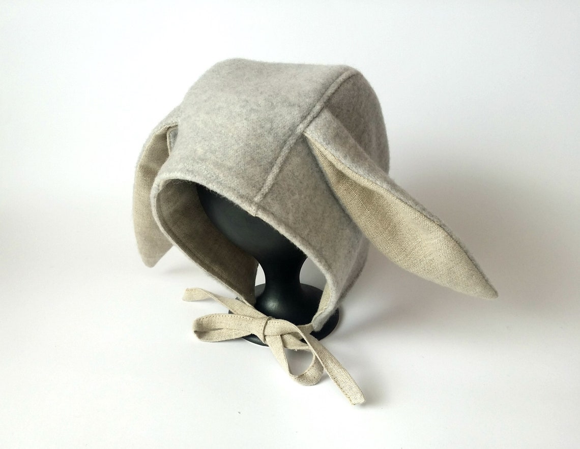 Merino Wool Bonnet, Winter Baby Hat, Soft Rabbit Bonnet, Warm Grey Wool ...