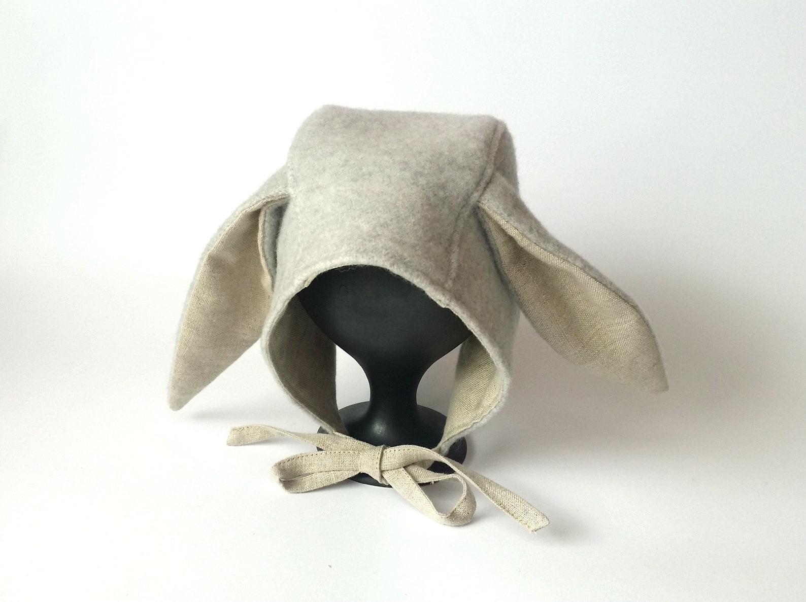 Merino Wool Bonnet, Winter Baby Hat, Soft Rabbit Bonnet, Warm Grey Wool ...