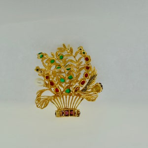 Vintage Lucien Piccard 14k Gold Flower Basket Pin Brooch Pendant W ...