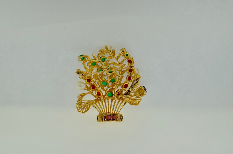 Vintage Lucien Piccard 14k Gold Flower Basket Pin Brooch Pendant W ...