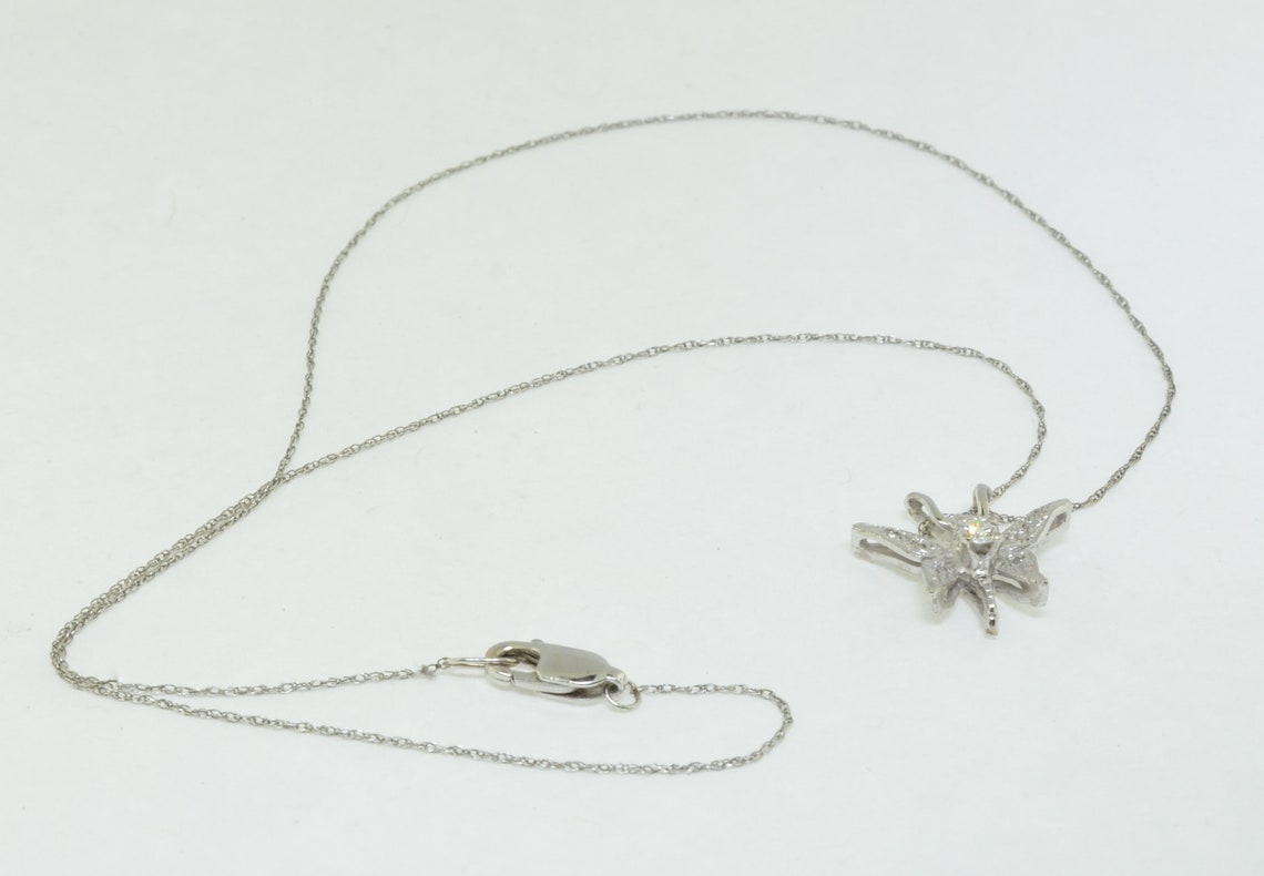 14k White Gold Butterfly Necklace - Etsy