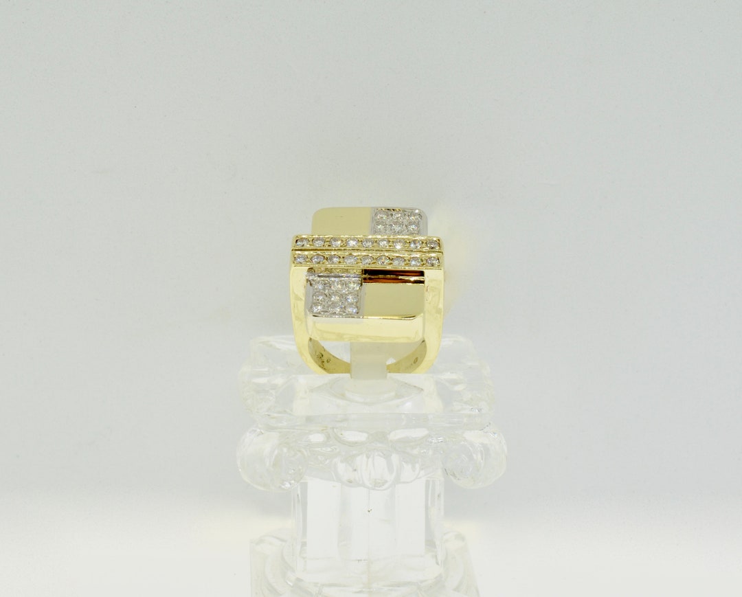 14k Yellow Gold Men's Ring With Diamonds - Etsy