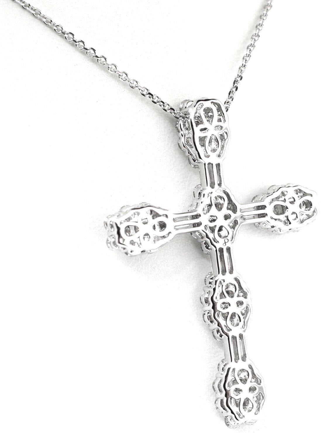 18k White Gold And Diamond Cross 2.90cts, And 14k White Gold 16 Chain ...