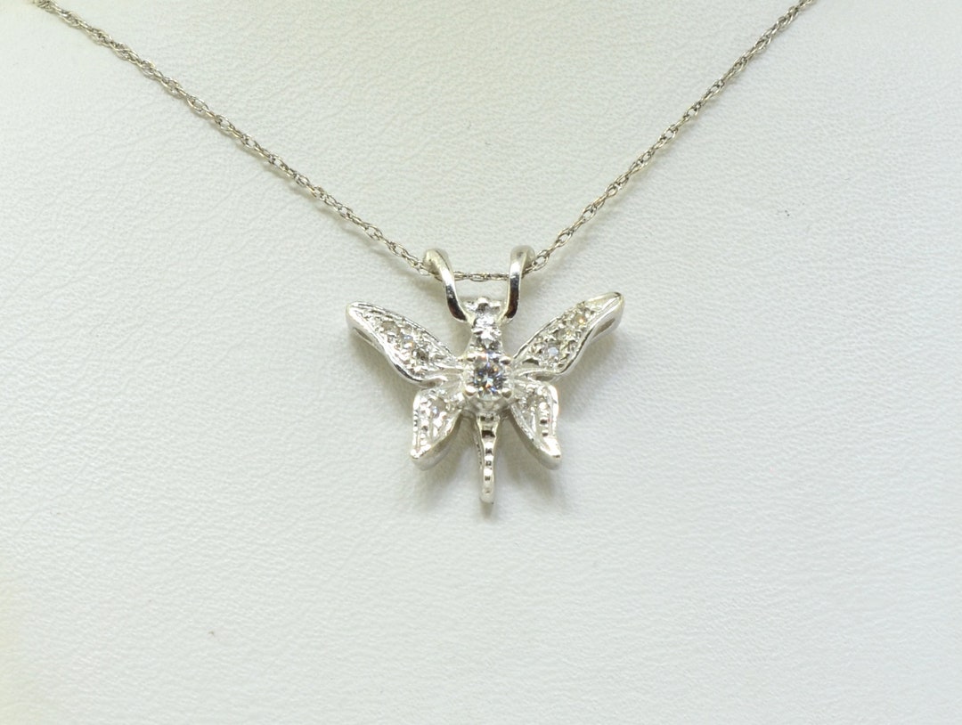 14k White Gold Butterfly Necklace - Etsy