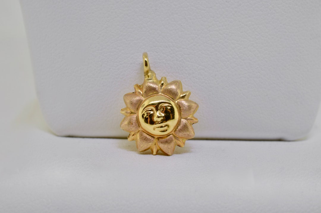 14k Yellow Gold Sun Charm Pendant - Etsy