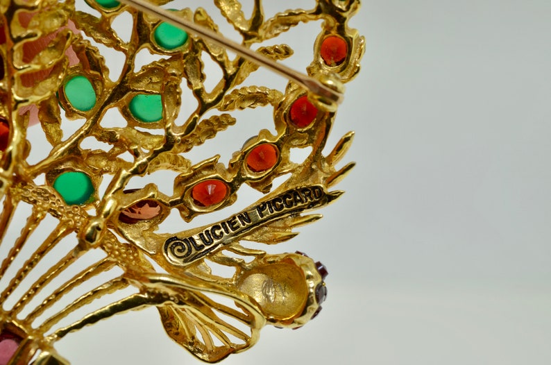 Vintage Lucien Piccard 14k Gold Flower Basket Pin Brooch Pendant W ...