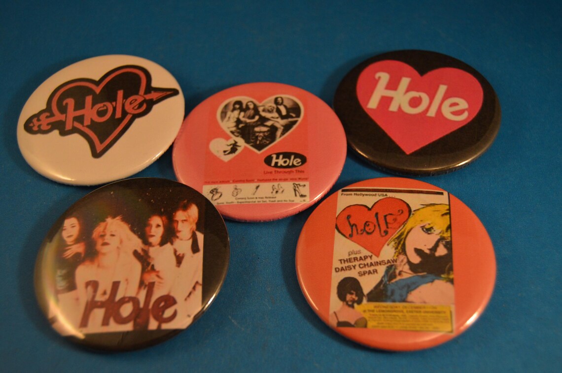 HOLE Lot of 5 BUTTONS "b" Pins Pinbacks Badges Punk Large 2 1/4" Brand ...