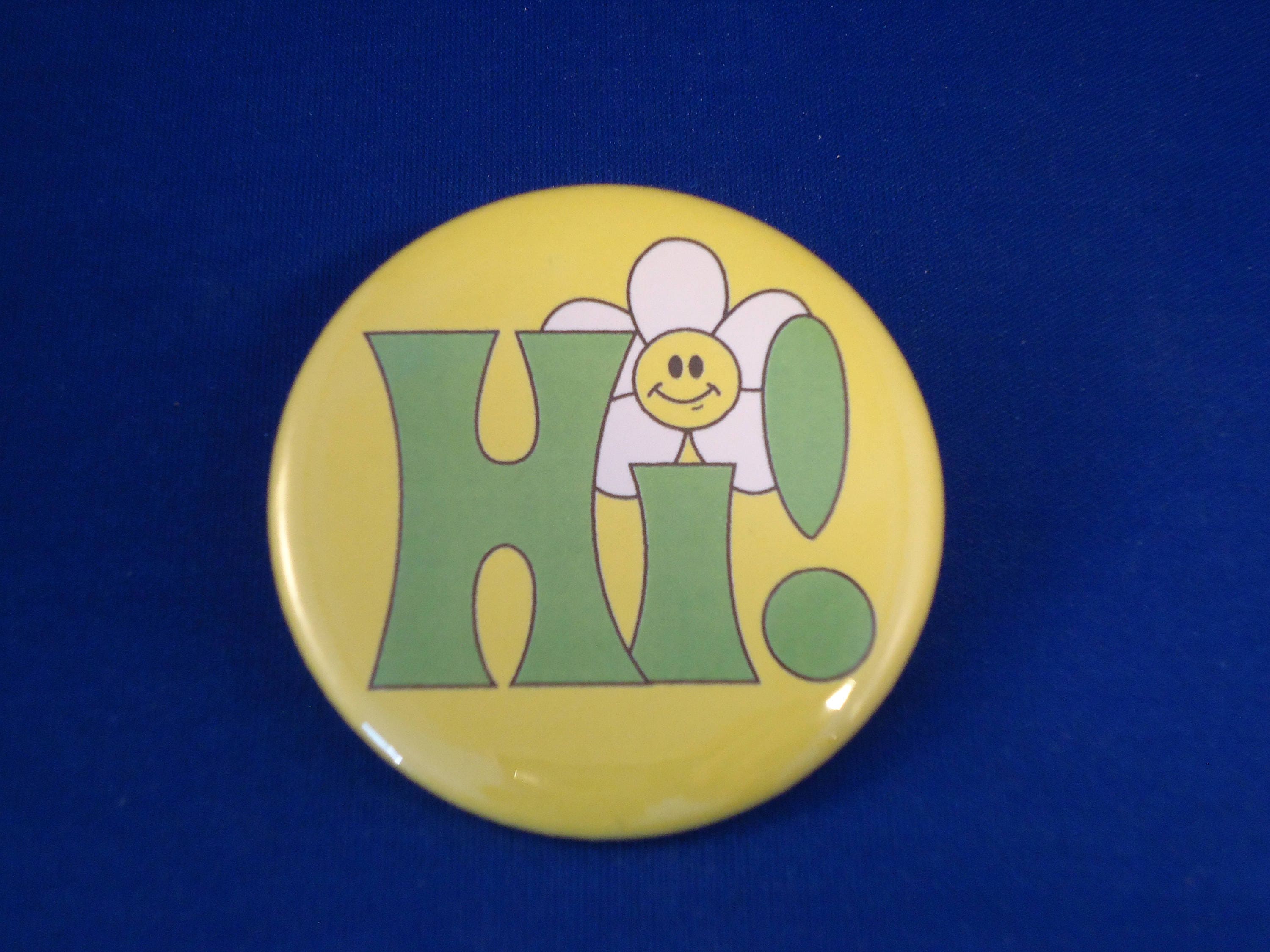 HI Smiley Face Flower FUN Button Pin Pinback Badge Punk Large - Etsy