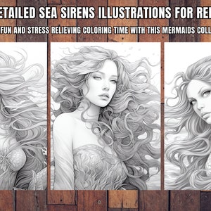25 Sea Sirens Mermaids Coloring Book Pages, Pretty Women Printable PDF ...
