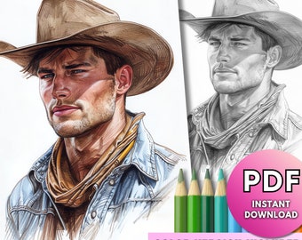 Handsome Cowboy Coloring Book Page, Rugged Man Instant Download, Men ...