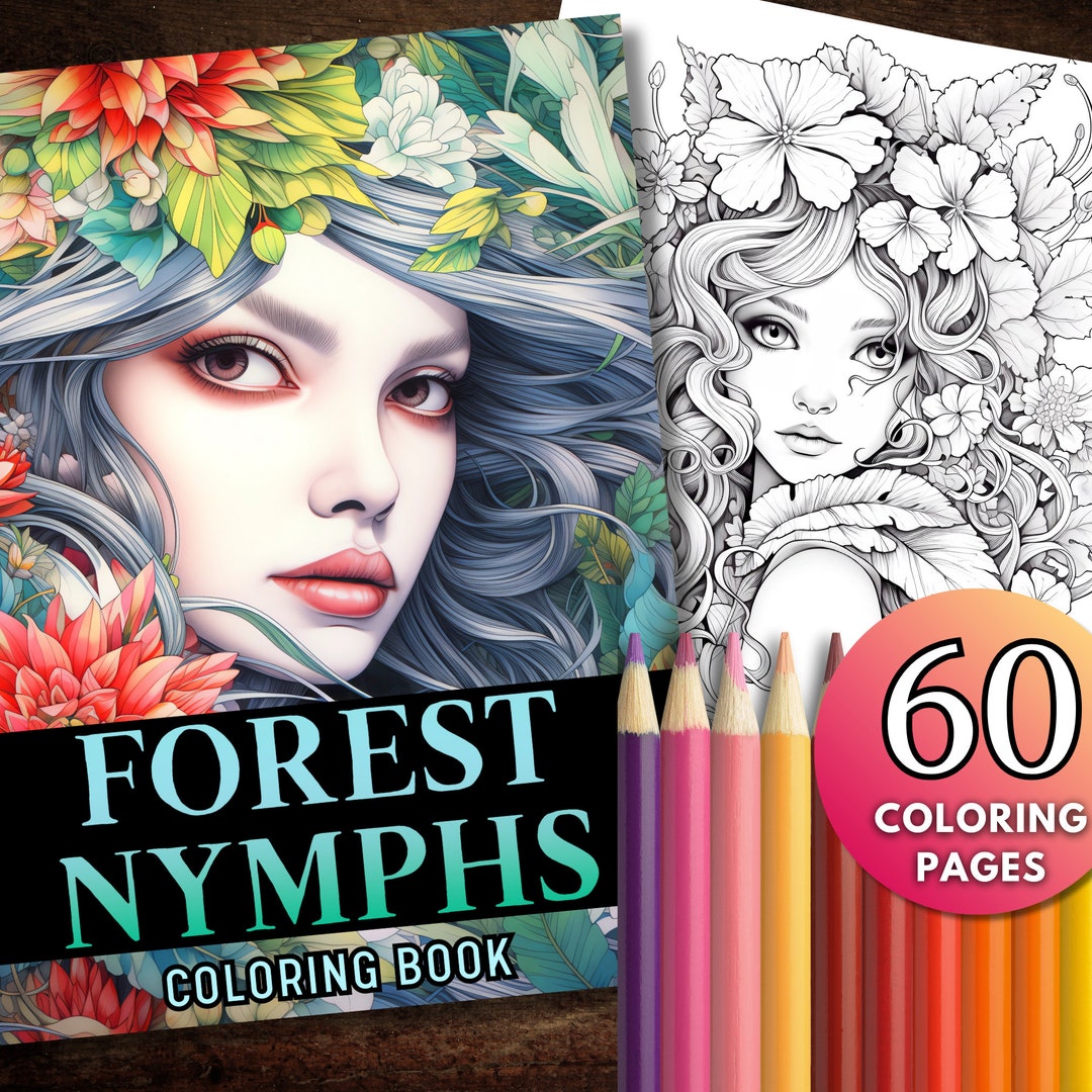 60 Forest Nymphs Coloring Book Pages, Beautiful Women Nature Printable ...