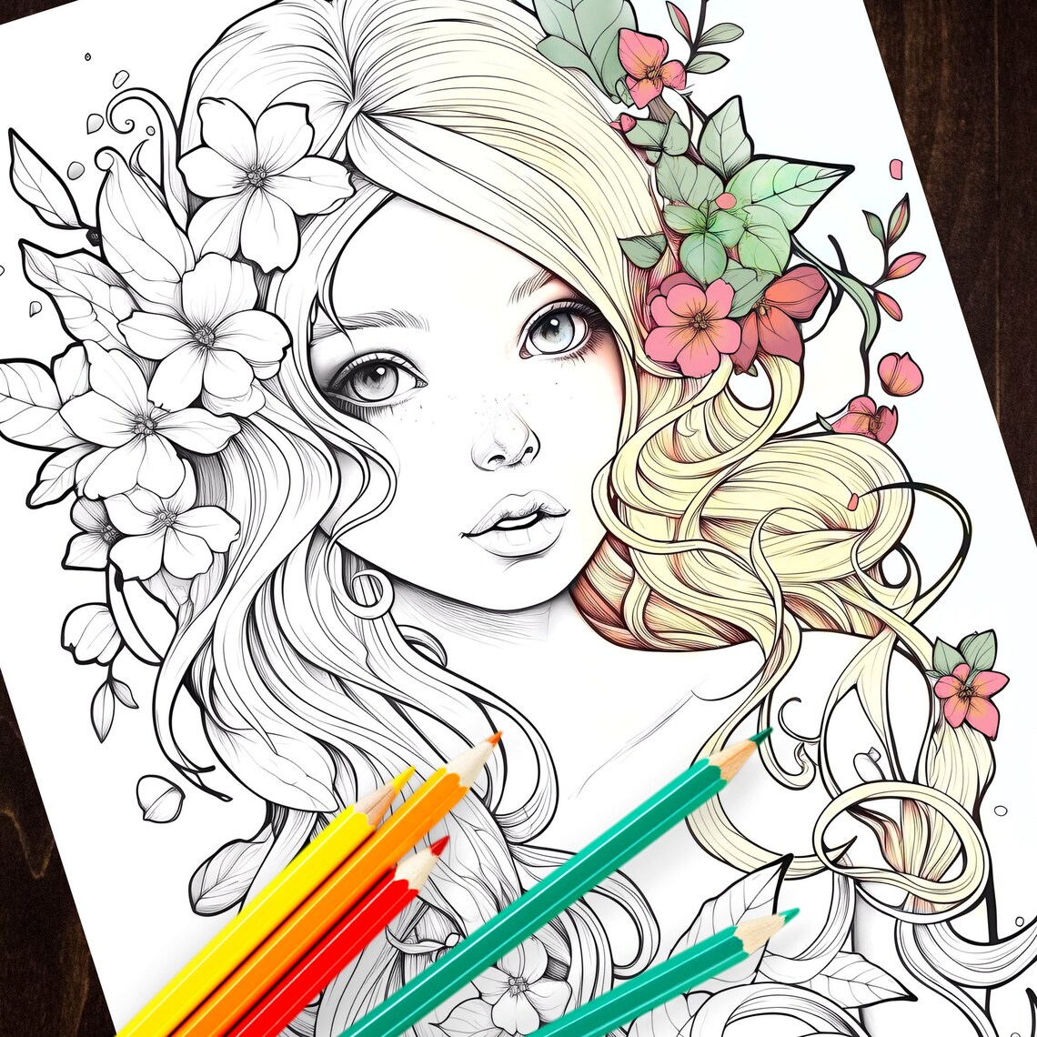 60 Forest Nymphs Coloring Book Pages Beautiful Women in - Etsy