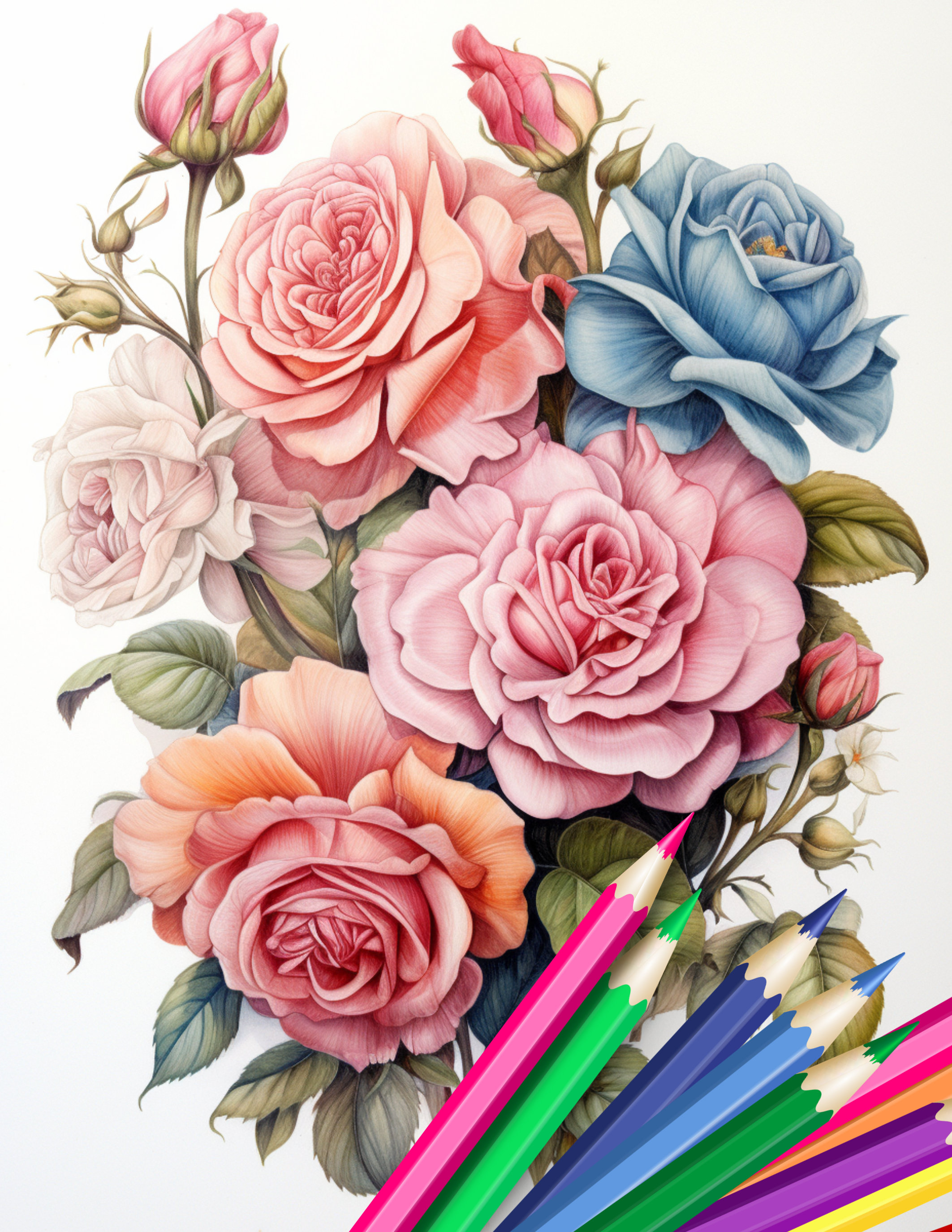 25 Vintage Roses Coloring Book Pages Rose Flowers Coloring - Etsy