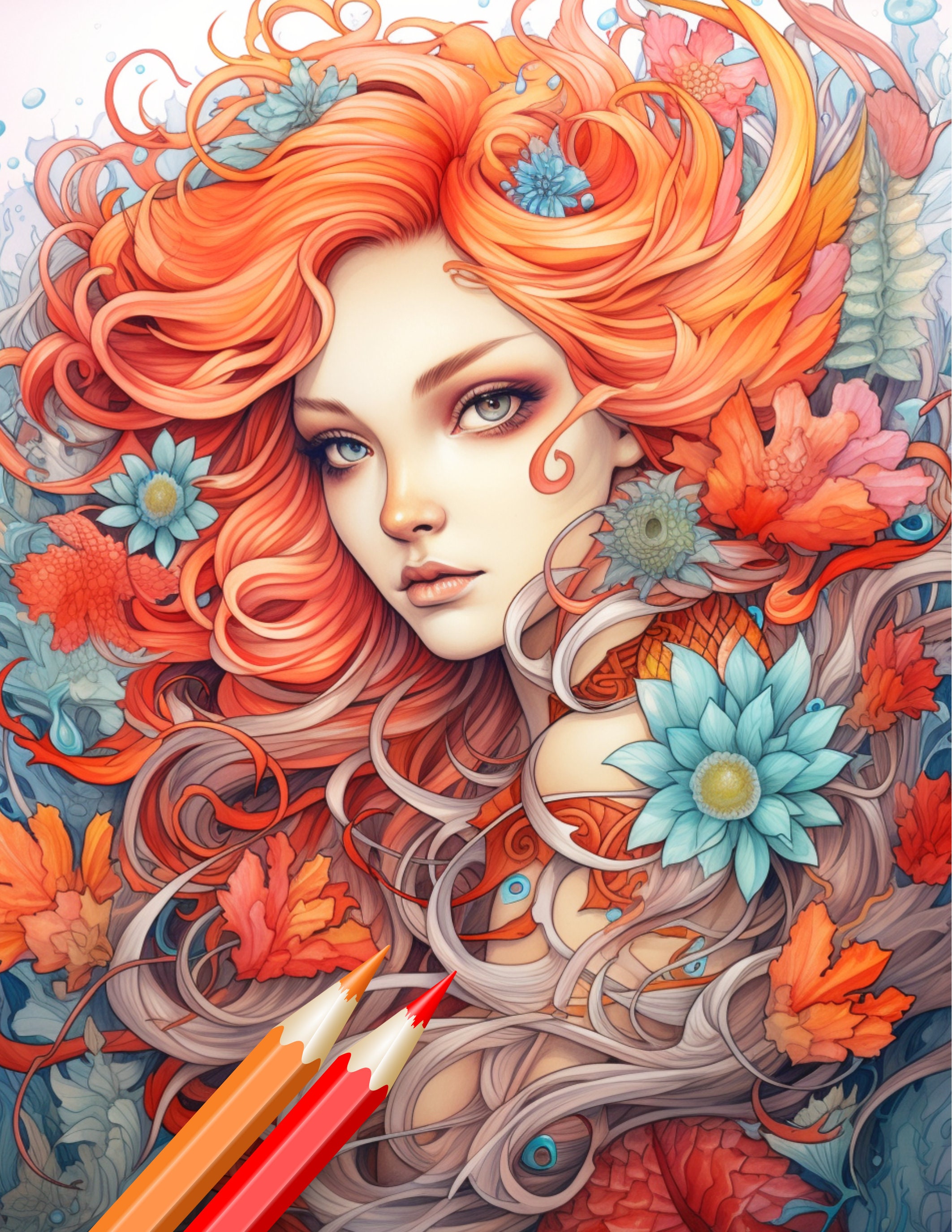 25 Sea Sirens Mermaids Coloring Book Pages, Pretty Women Printable PDF ...