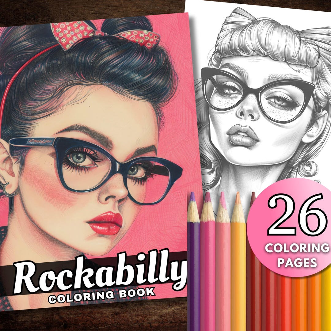 26 Rockabilly Coloring Book Pages, Beautiful Women Grayscale Instant ...