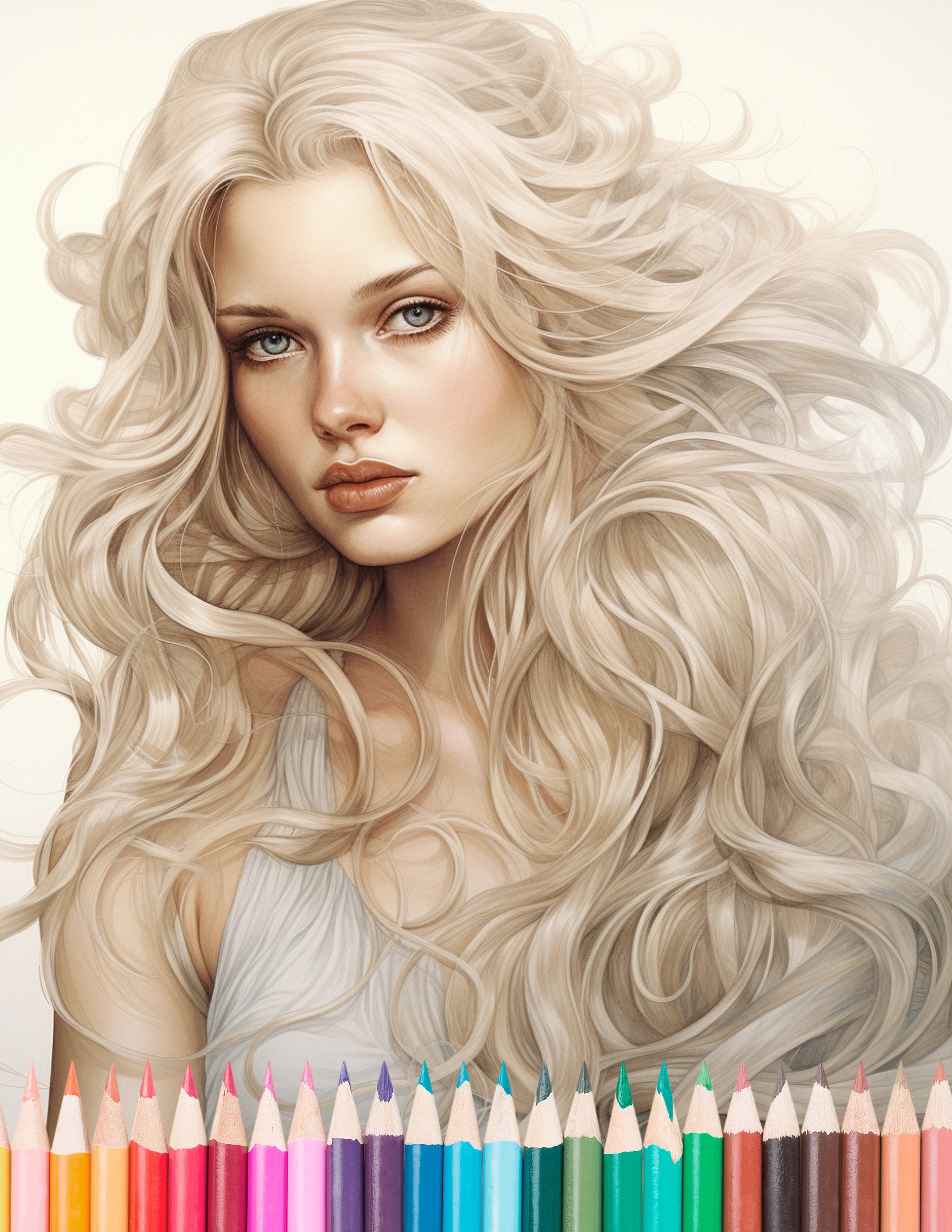 25 Amazing Hairstyles Coloring Book Pages, Detailed Grayscale Hair ...
