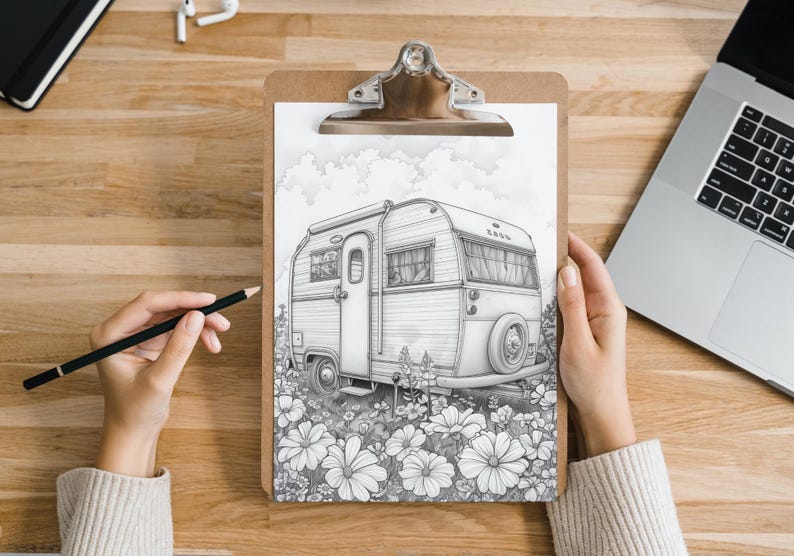 25 Vintage RV Campers Coloring Book Pages, Mobile Homes Vehicles ...