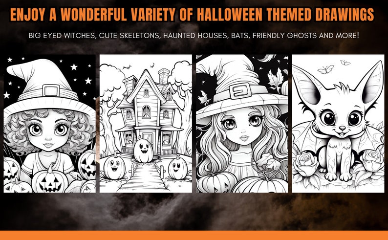 60 Halloween Cuties Coloring Book Pages, Adorable Halloween Coloring ...