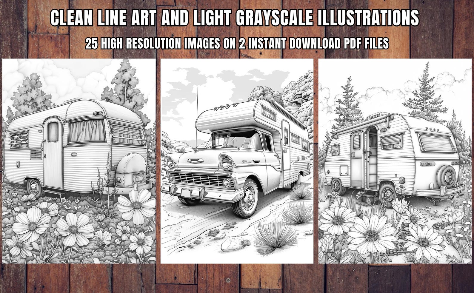 25 Vintage RV Campers Coloring Book Pages, Mobile Homes Vehicles ...