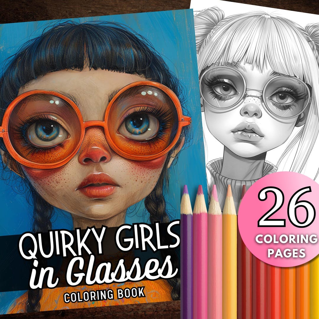 26 Quirky Girls in Glasses Coloring Book Pages, Big Eyes Dolls ...