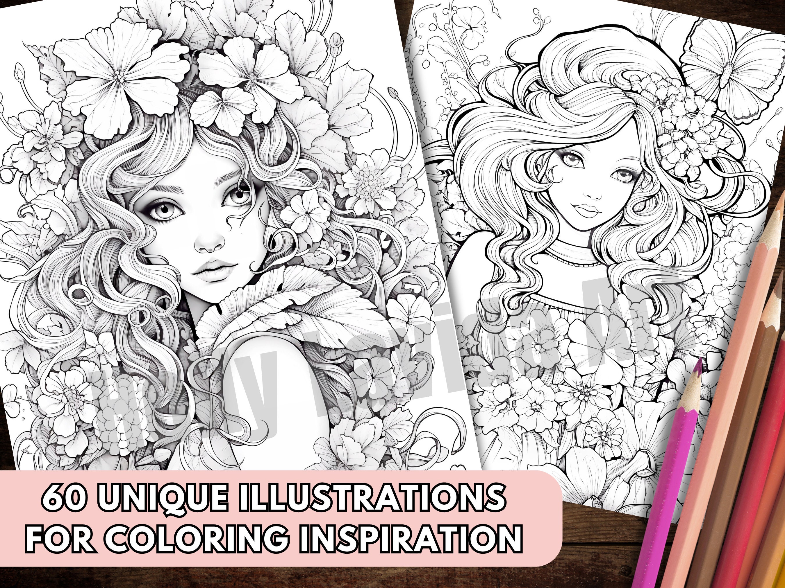 60 Forest Nymphs Coloring Book Pages Beautiful Women in - Etsy