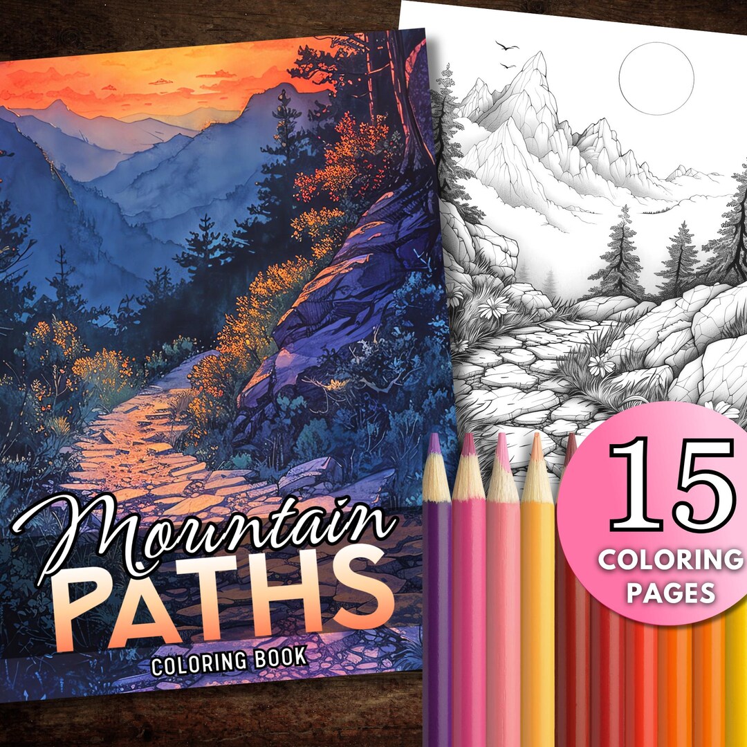 15 Mountain Paths Coloring Book Pages, Nature Forests Printable PDF ...
