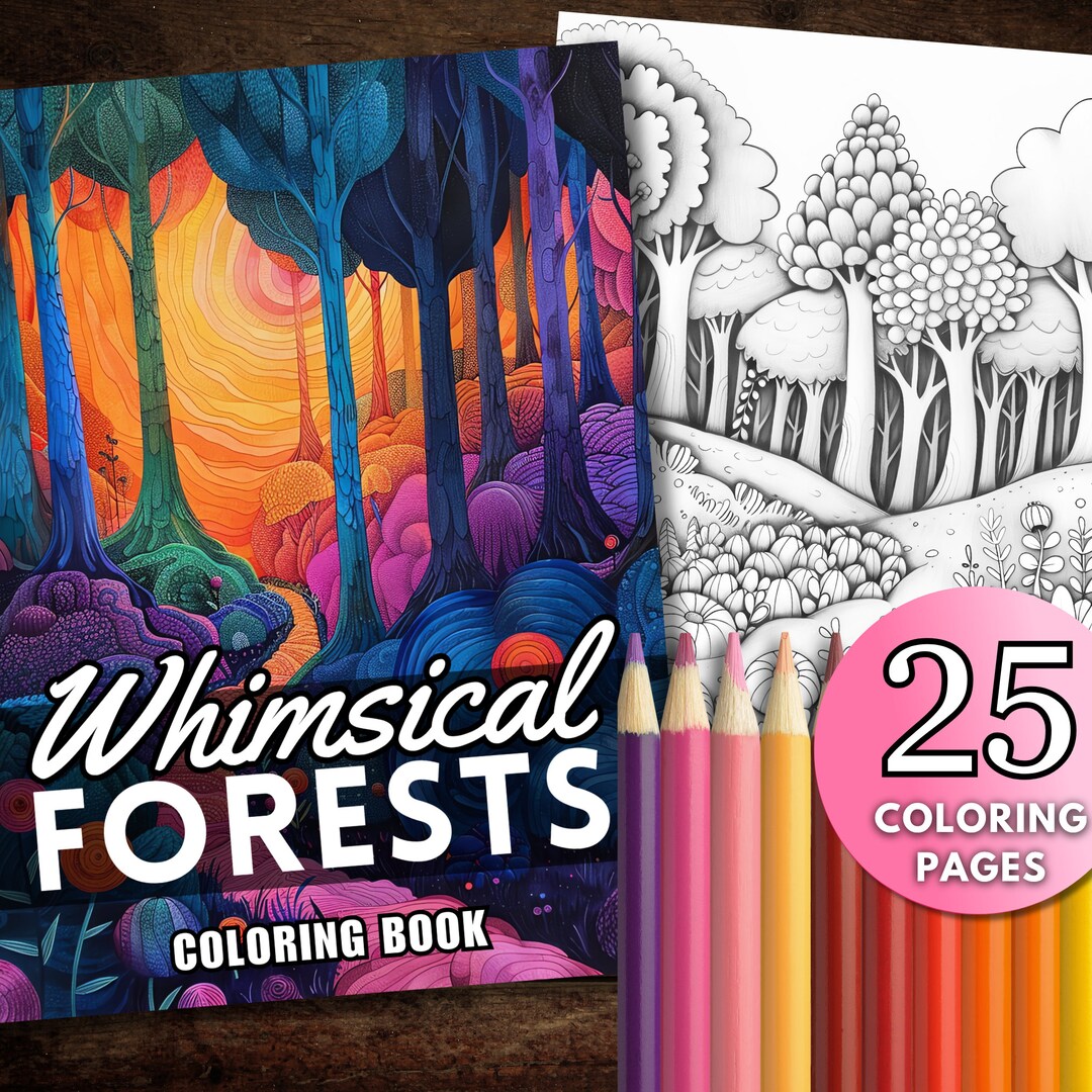25 Whimsical Forests Coloring Book Pages, Magical Minimal Printable PDF ...