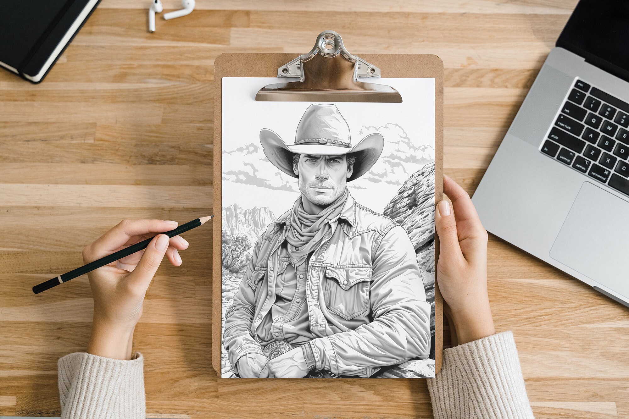25 Handsome Cowboys Coloring Book Pages, Rugged Men Grayscale Instant ...