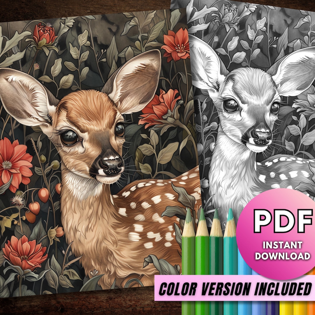 Cute Baby Fawn Coloring Book Page, Deer Animal Instant Download ...