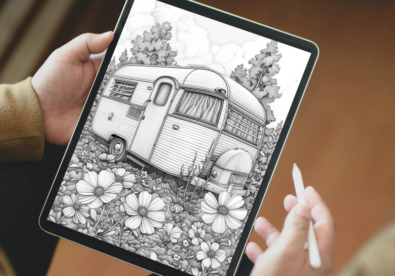 25 Vintage RV Campers Coloring Book Pages, Mobile Homes Vehicles ...