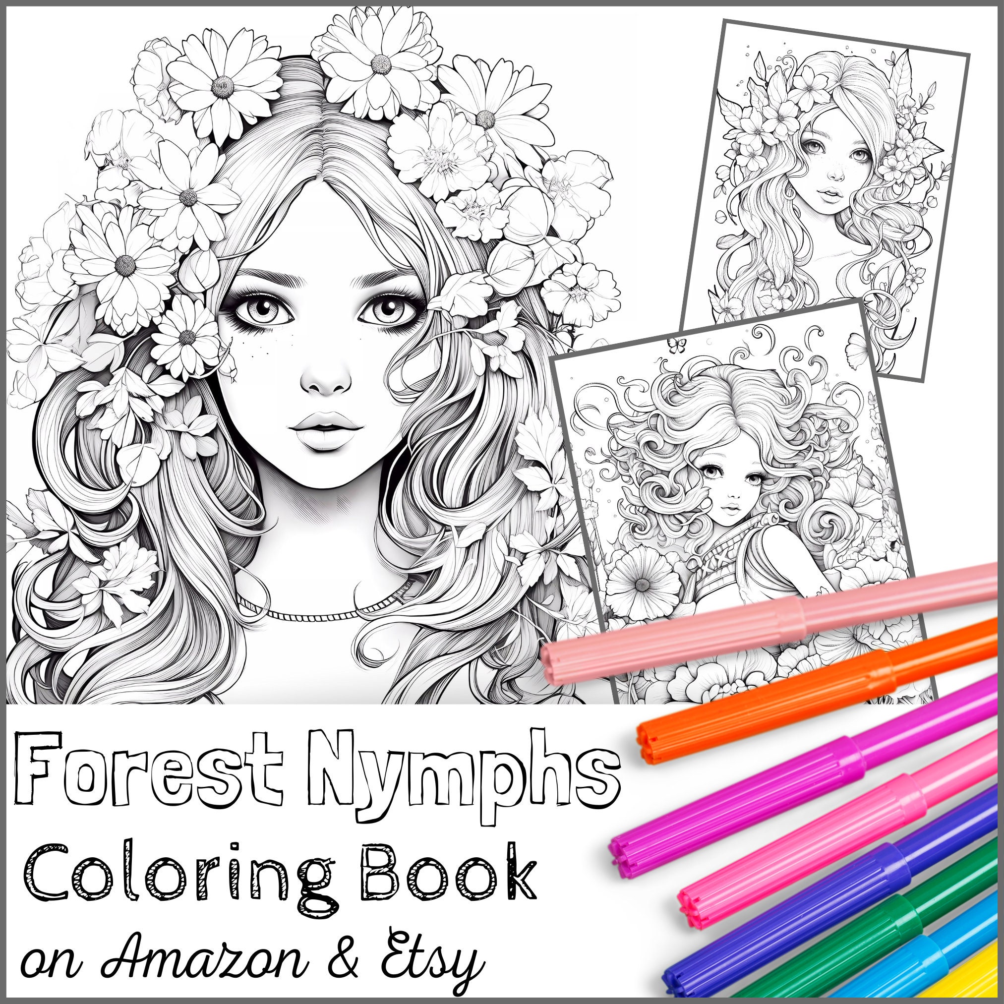 60 Forest Nymphs Coloring Book Pages Beautiful Women in - Etsy