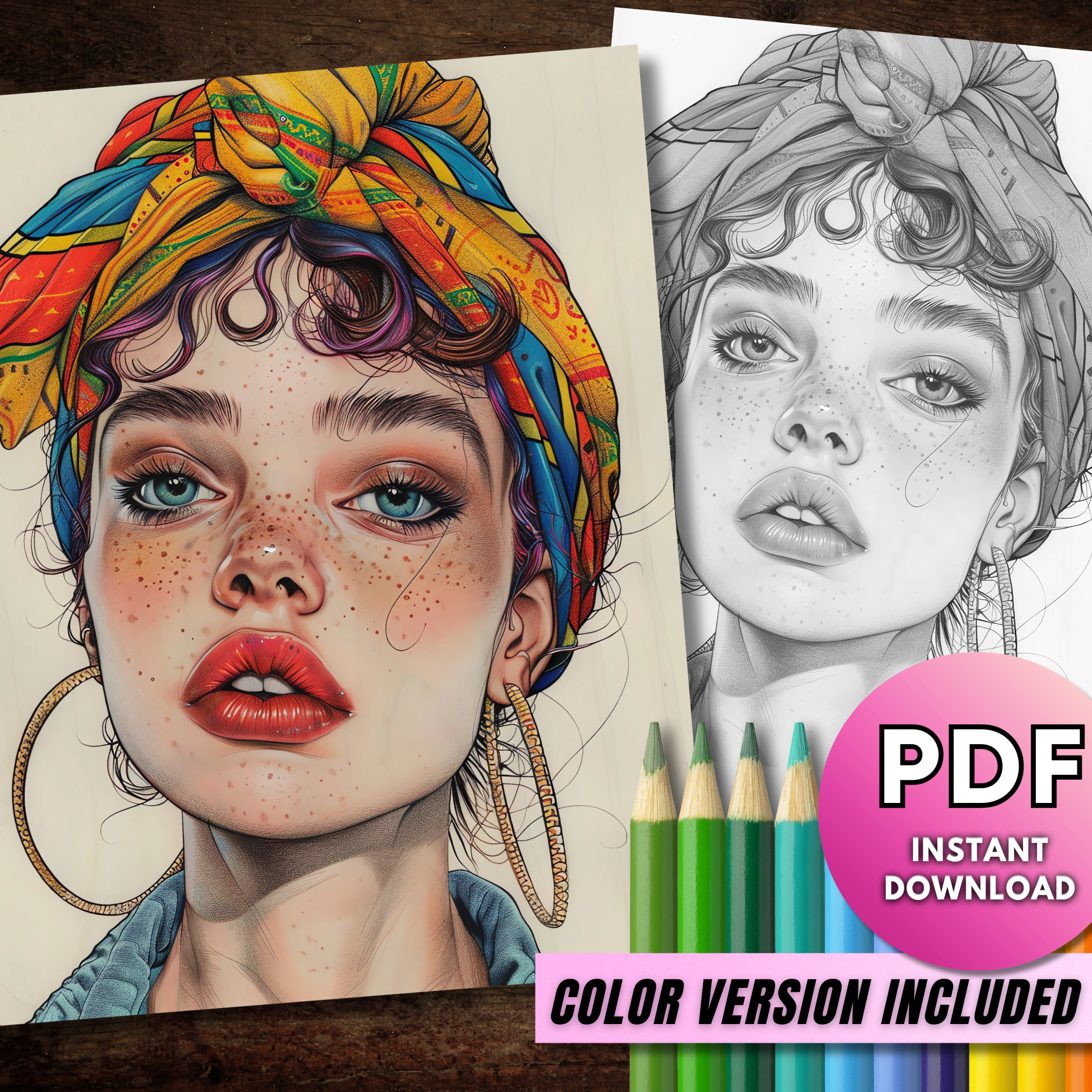 80s Lady Big Hoops Coloring Book Page, 1980s Cool Girl Instant Download ...