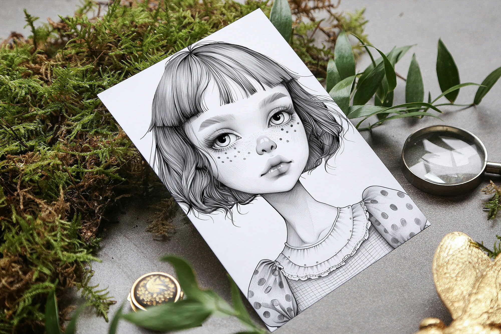 26 Quirky Girls Coloring Book Pages, Big Eyes Dolls Grayscale Instant ...