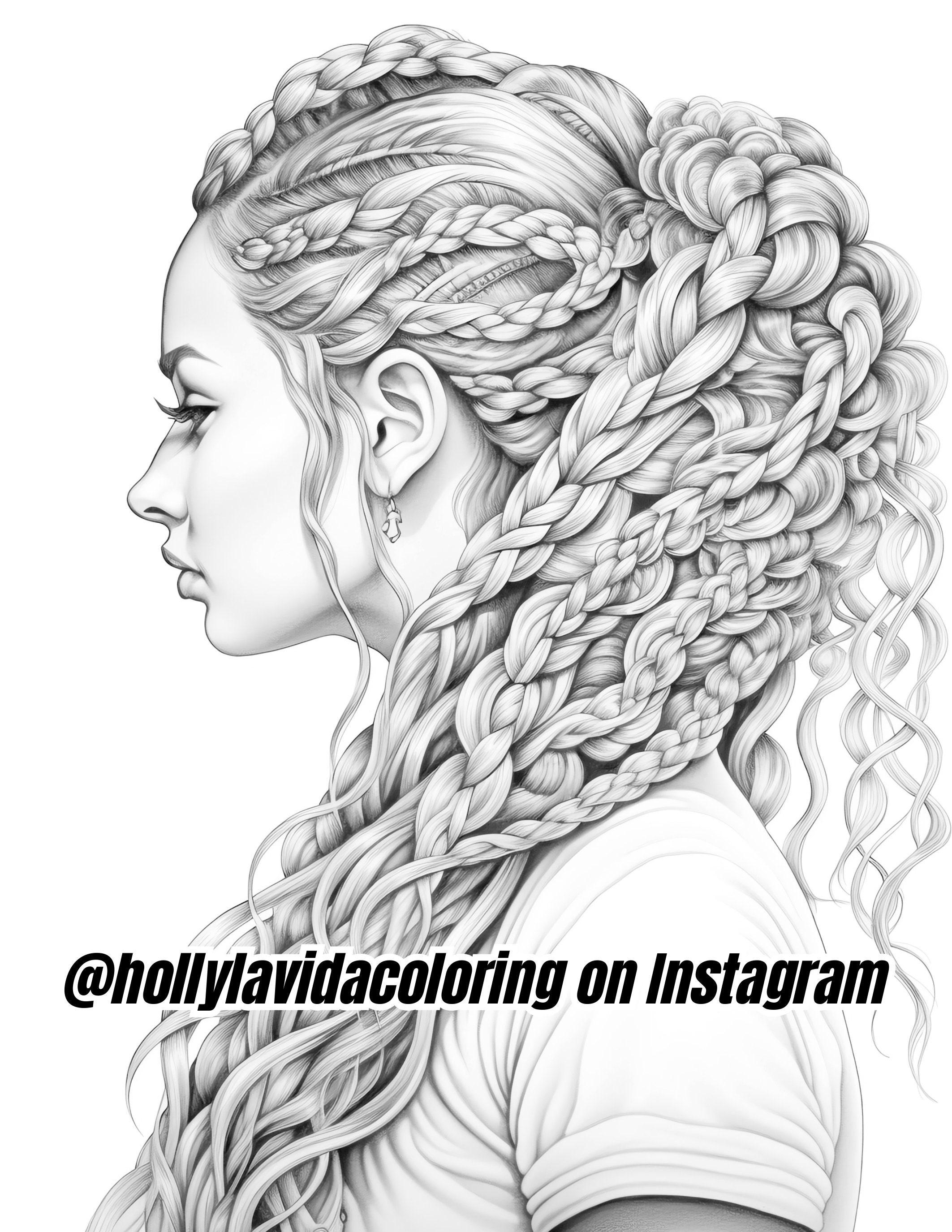 25 Amazing Hairstyles Coloring Book Pages, Detailed Grayscale Hair ...