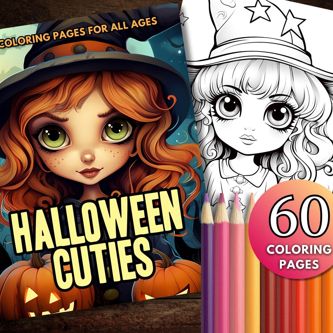 60 Halloween Cuties Coloring Book Pages, Adorable Halloween Coloring ...