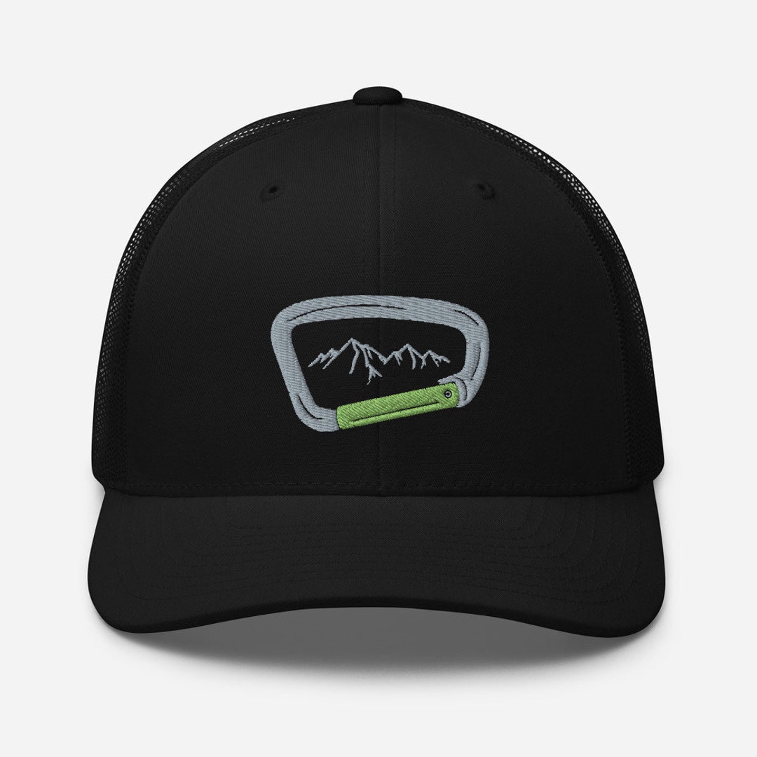 Rock Climbing Carabiner Mesh Back Trucker Hat | Mountain Outdoors Style ...