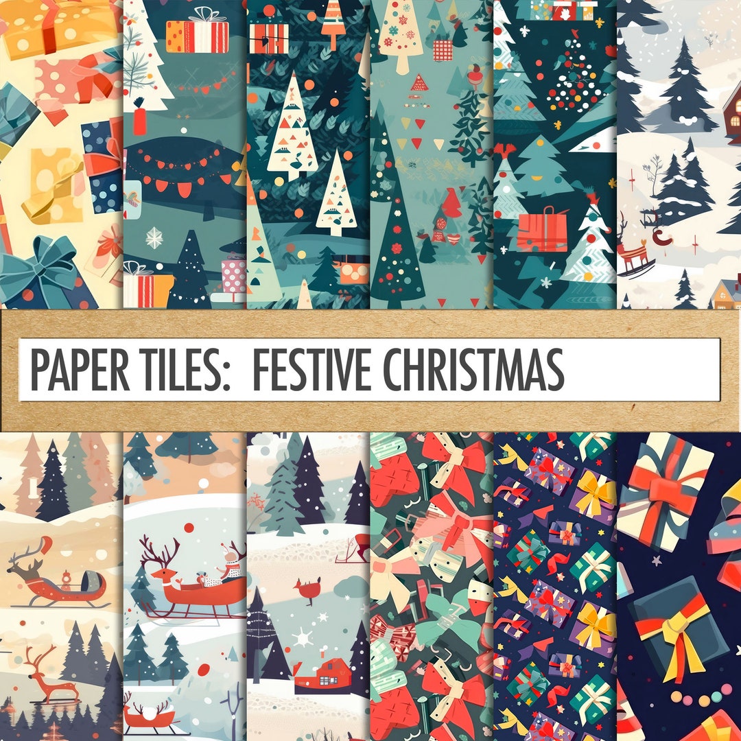 Festive Christmas Digital Tile Paper, Tile Patterns, Holiday ...