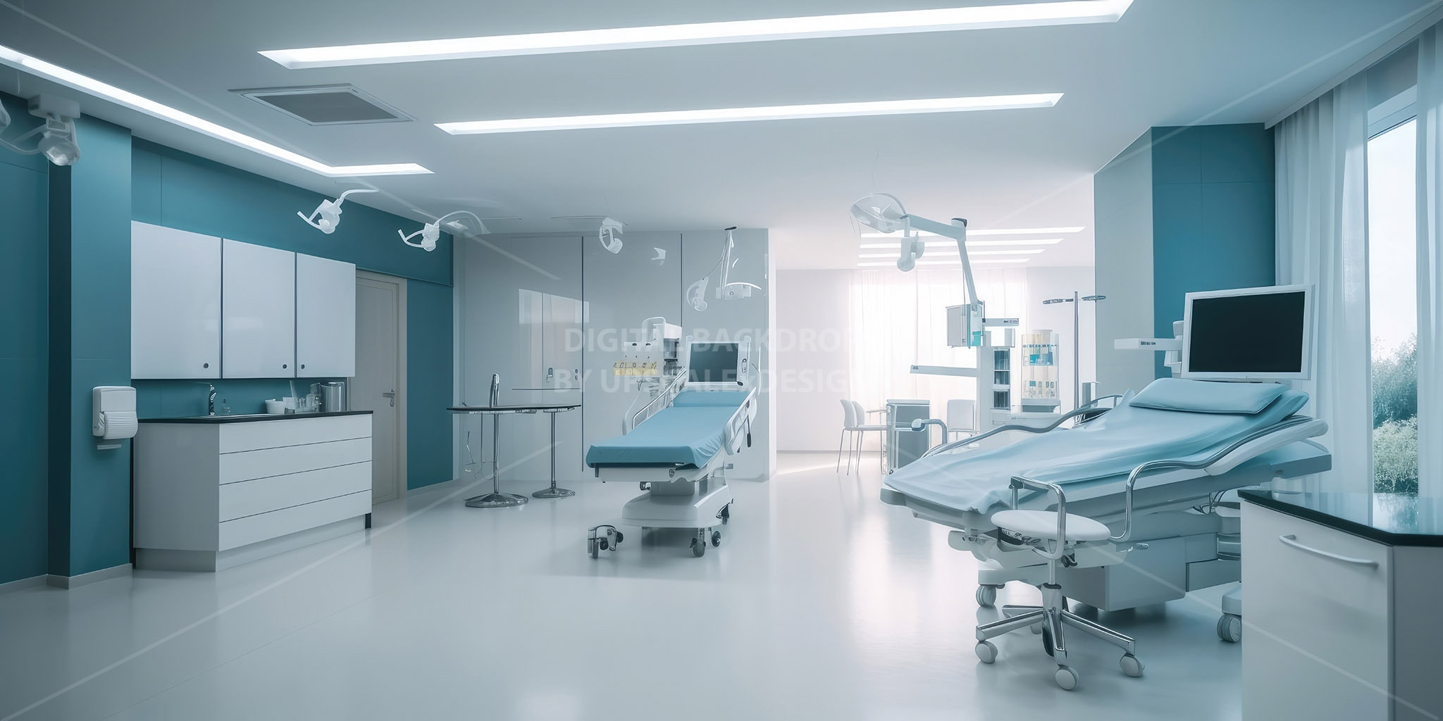 High-tech Hospital Interiors Backdrop V1, Set of 4, Doctors & Nurses ...