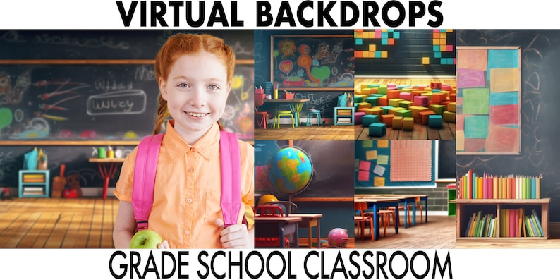 Grade School Classroom Interior Backdrop, Set of 6, School Photography ...