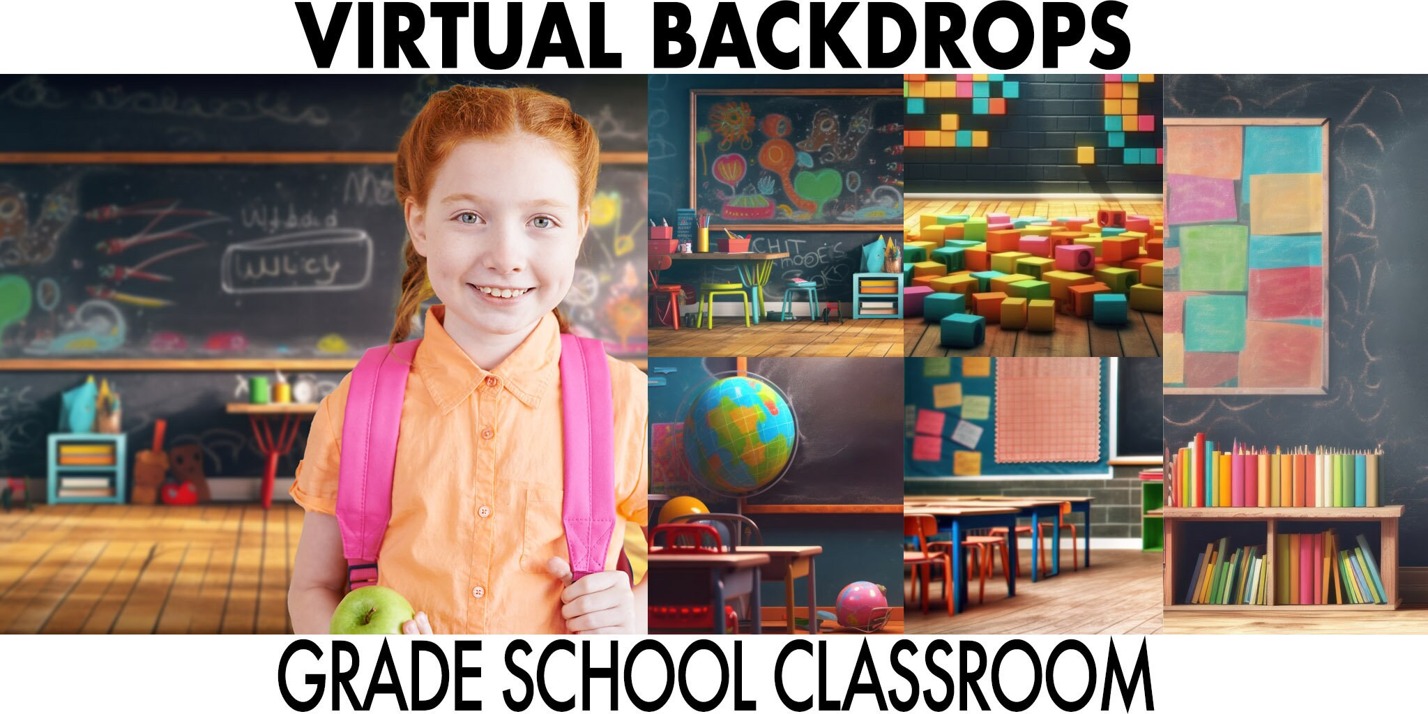 Grade School Classroom Interior Backdrop, Set of 6, School Photography ...