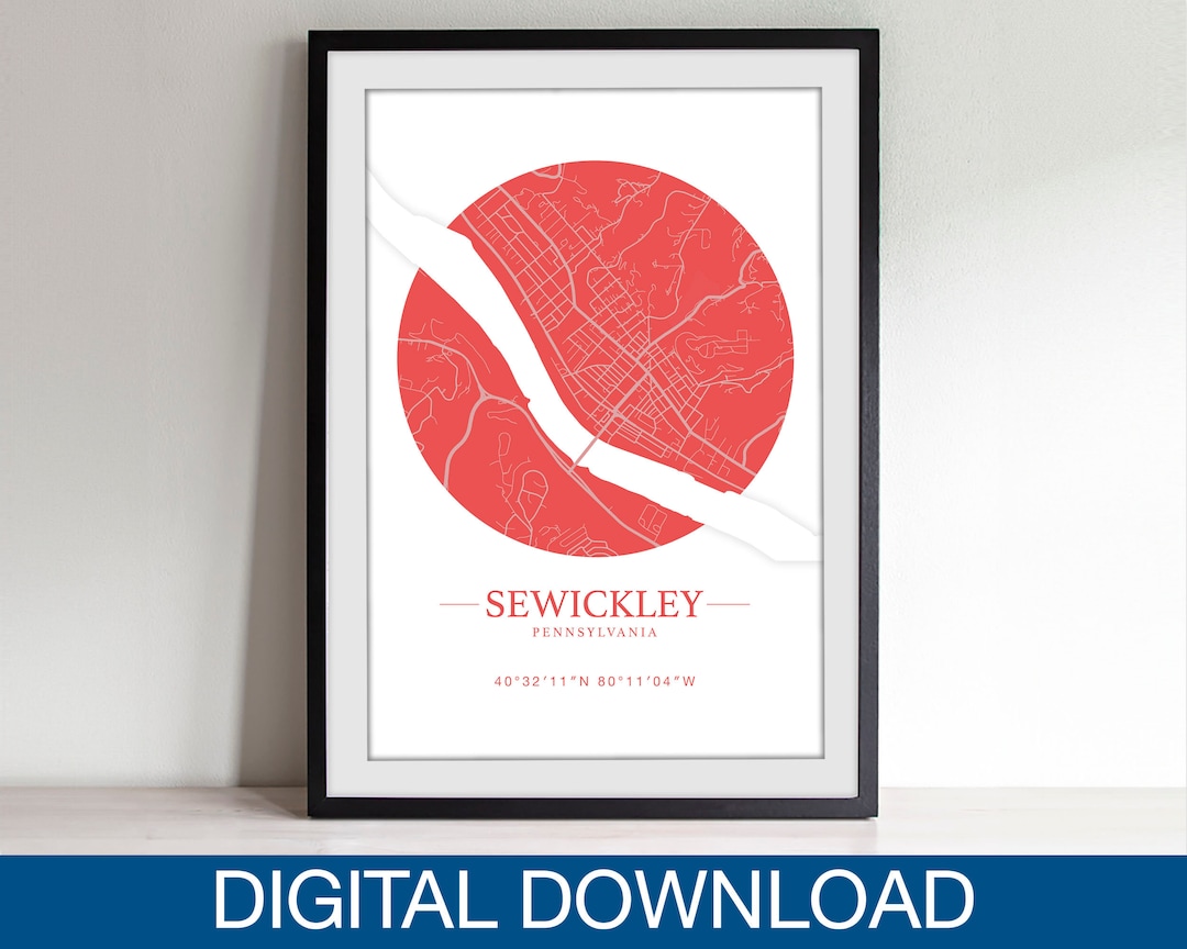 Sewickley, PA Circle Map - Small Town USA Printable Wall Art - Instant ...