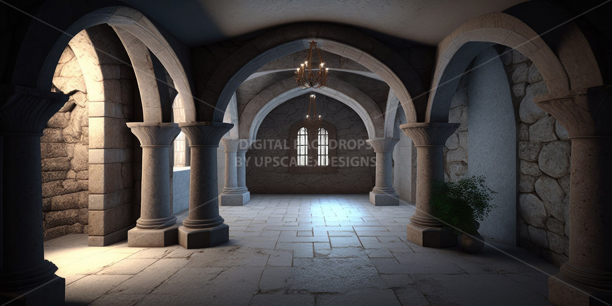 Medieval Princess Castle Hallway Arches Backdrop, Set of 5, Interior ...