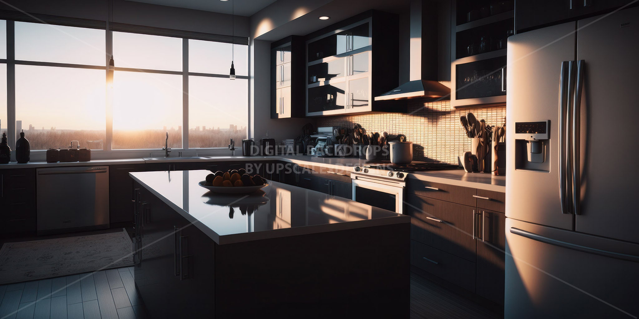 Upscale Modern Kitchen Backdrop, Set of 4, Interior Real Estate ...