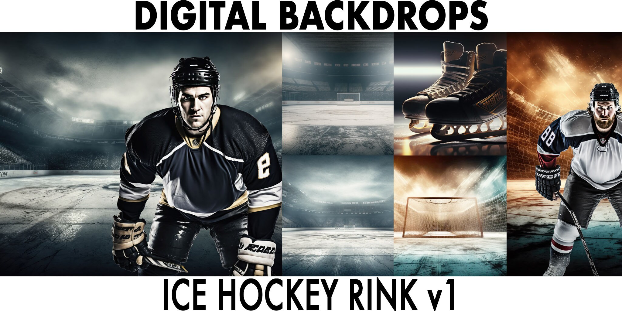 Ice Hockey Rink Backdrop V1, Set of 5, Digital Photo Sports Background ...
