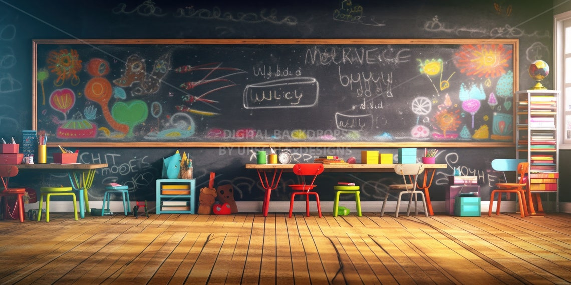 Grade School Classroom Interior Backdrop, Set of 6, School Photography ...