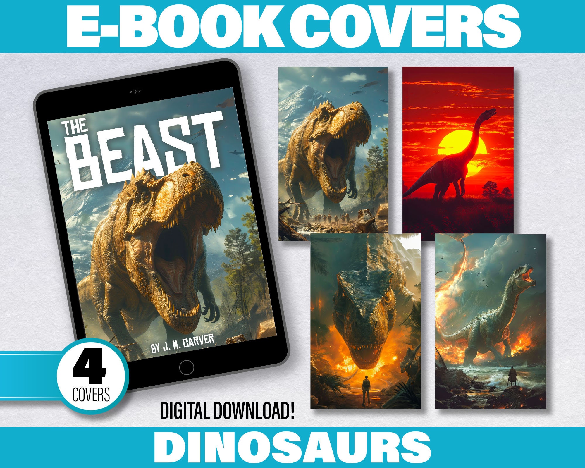 E-book Cover Templates for Dinosaur Ebook Bundle of 4 Images for ...