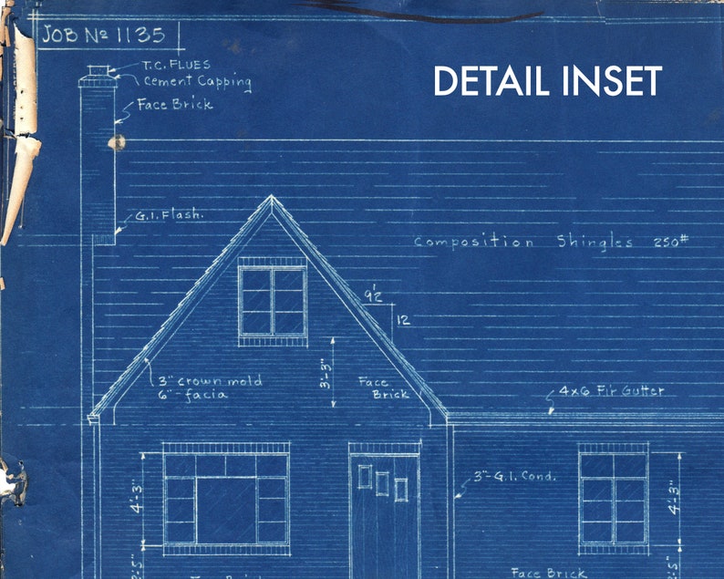 Vintage Hand Drawn Retro Architect's House Blueprints for Cape Cod ...