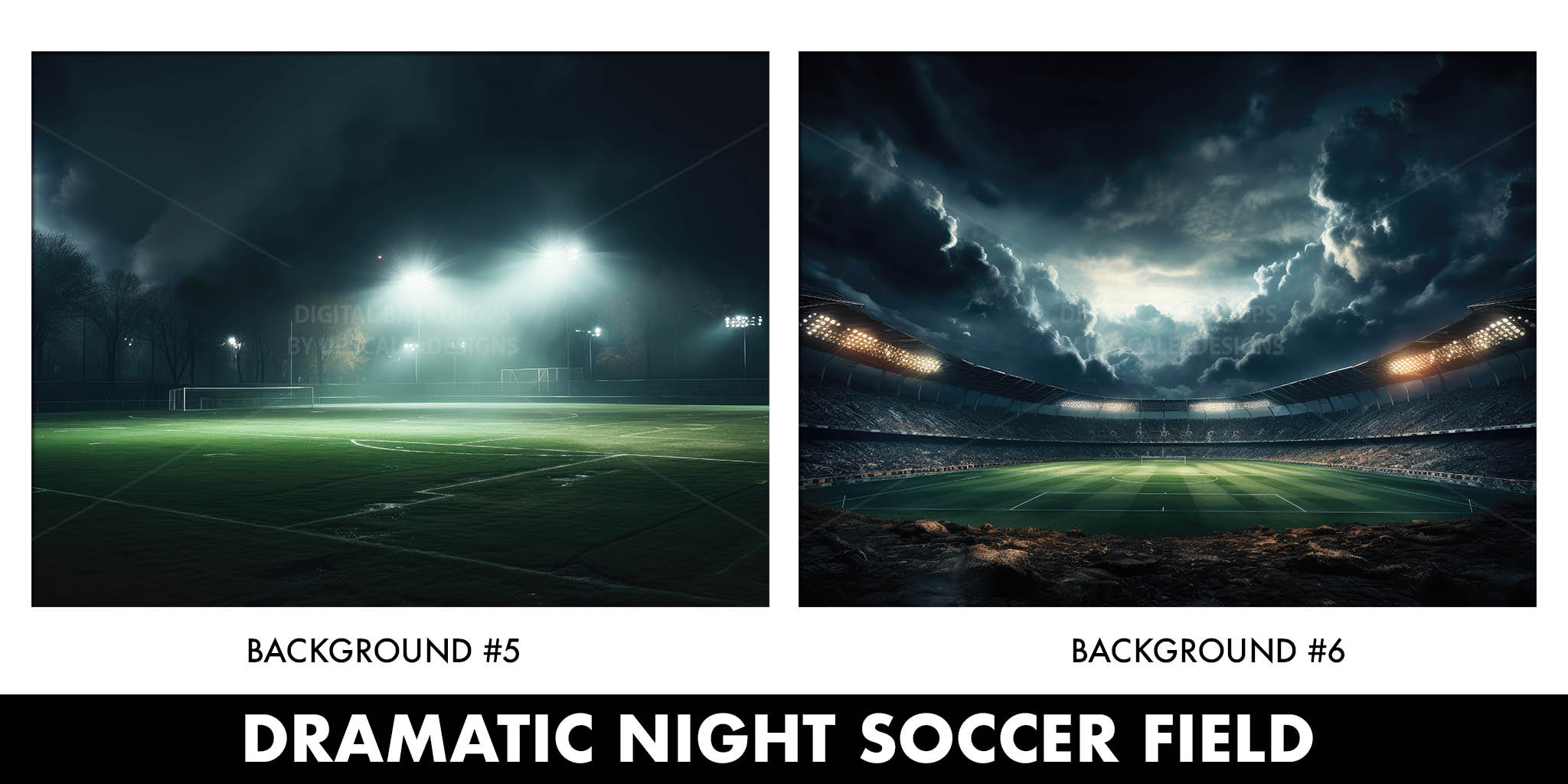 Night Soccer Field Arena Backdrop, Set of 8, Photography School Sports ...
